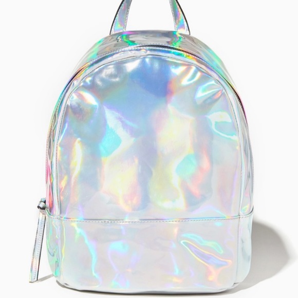Charming Charlie | Bags | Large Iridescent Holo Holographic Backpack ...